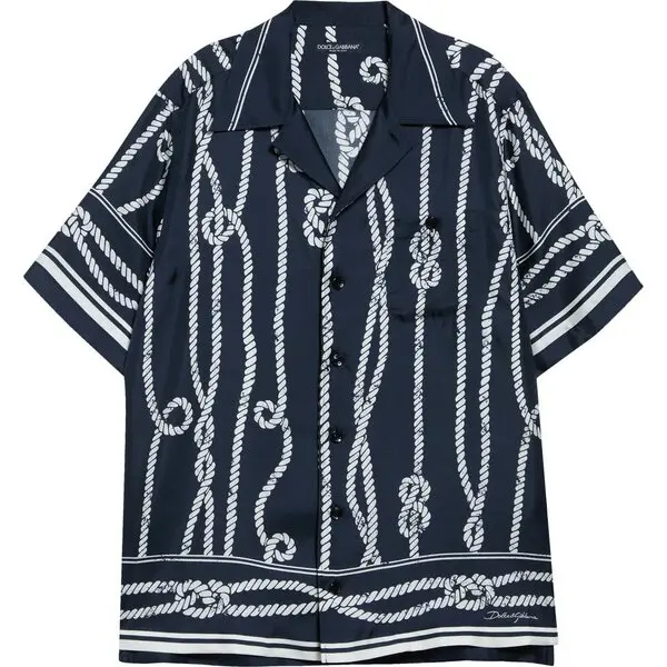 Dolce & Gabbana Marina Rope Print Washed Silk Twill Camp Shirt