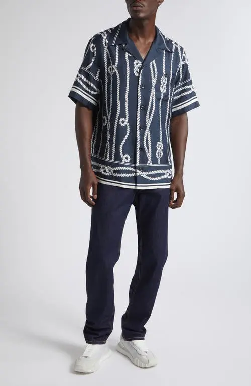 Dolce & Gabbana Marina Rope Print Washed Silk Twill Camp Shirt