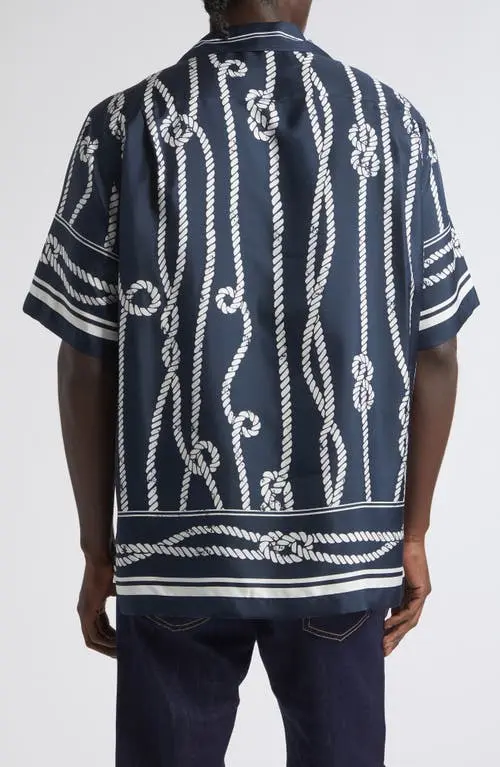 Dolce & Gabbana Marina Rope Print Washed Silk Twill Camp Shirt