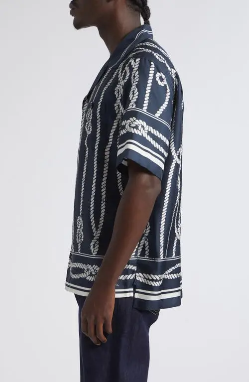 Dolce & Gabbana Marina Rope Print Washed Silk Twill Camp Shirt
