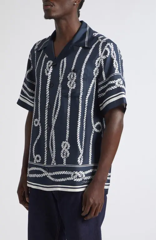Dolce & Gabbana Marina Rope Print Washed Silk Twill Camp Shirt