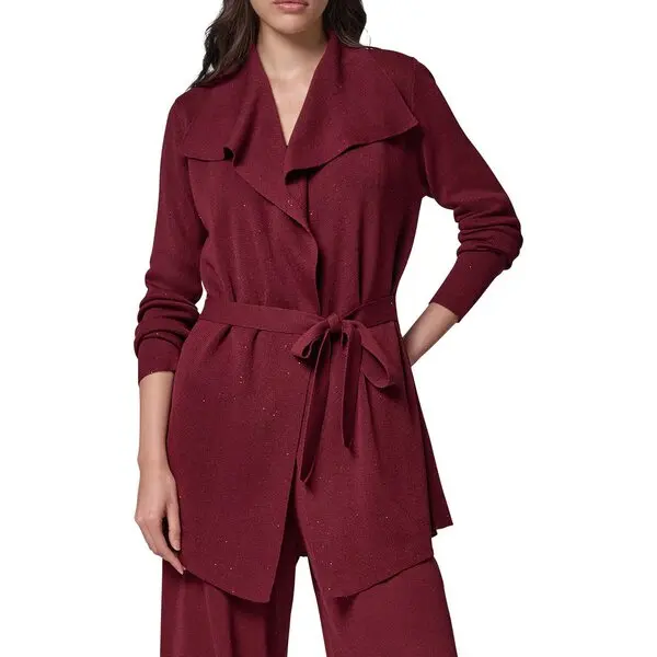 Donna Karan New York Metallic Belted Shawl Collar Cardigan - Blk Cherry