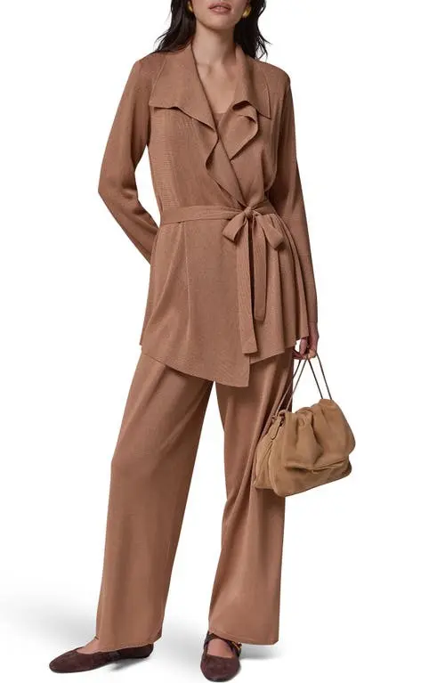 Donna Karan New York Metallic Belted Shawl Collar Cardigan - Camel