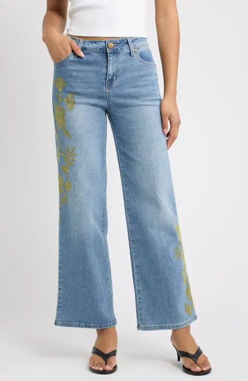 1822 Denim Embroidered Wide Leg Jeans