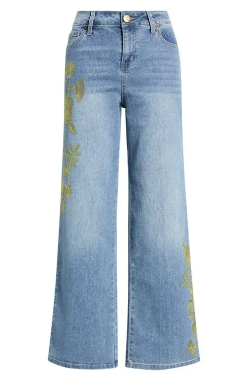 1822 Denim Embroidered Wide Leg Jeans