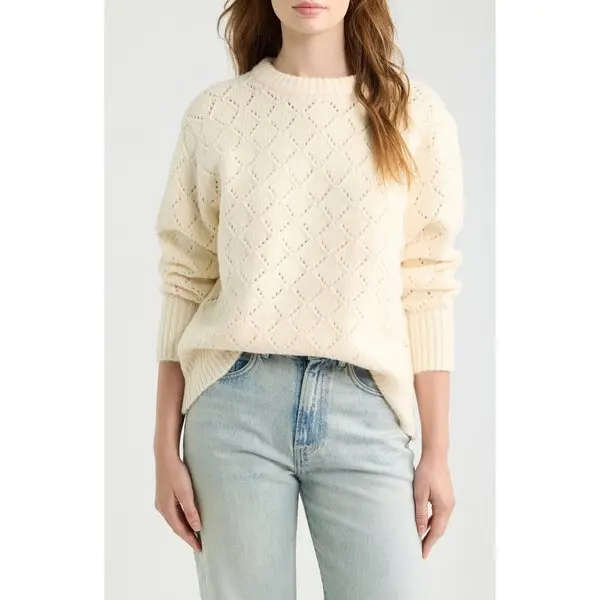 Deluc Vitosha Pointelle Crewneck Sweater - Ecru