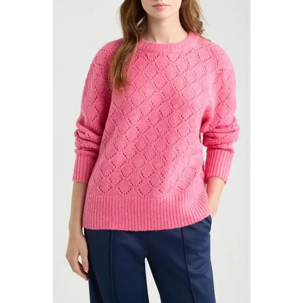 Deluc Vitosha Pointelle Crewneck Sweater - Fuchsia