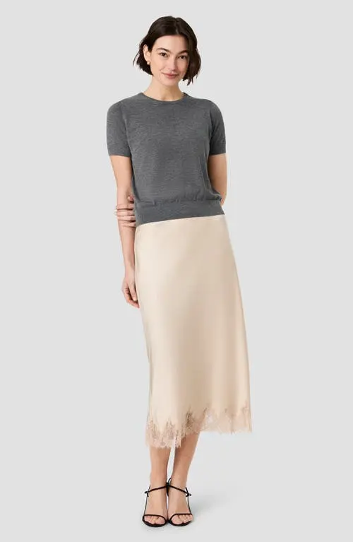 French Connection Ennis Satin Lace Midi Skirt - Champagne