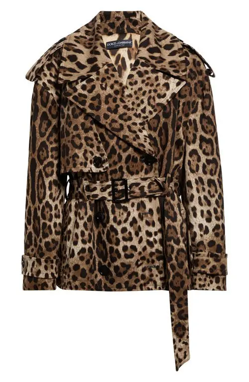 Dolce & Gabbana Belted Leopard Print Short Trench Jacket