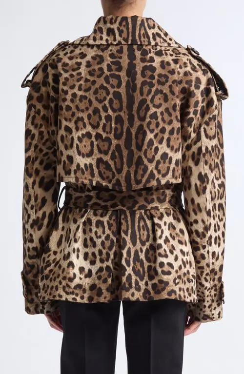 Dolce & Gabbana Belted Leopard Print Short Trench Jacket - Leo New