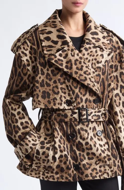 Dolce & Gabbana Belted Leopard Print Short Trench Jacket - Leo New