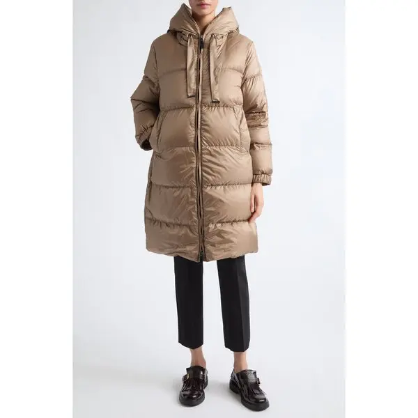 Max Mara Sei Water Repellent Down Puffer Coat With Hood - Clay