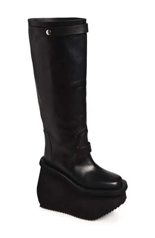 Rick Owens Pull-on Platform Wedge Knee High Boots