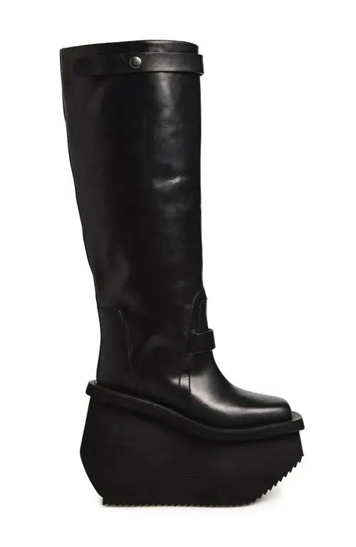 Rick Owens Pull-on Platform Wedge Knee High Boots