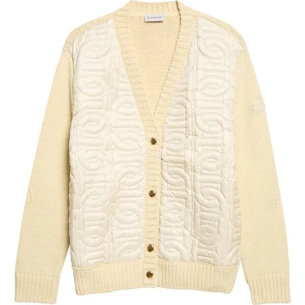 Moncler Mixed Media Quilted Cotton Blend Cardigan