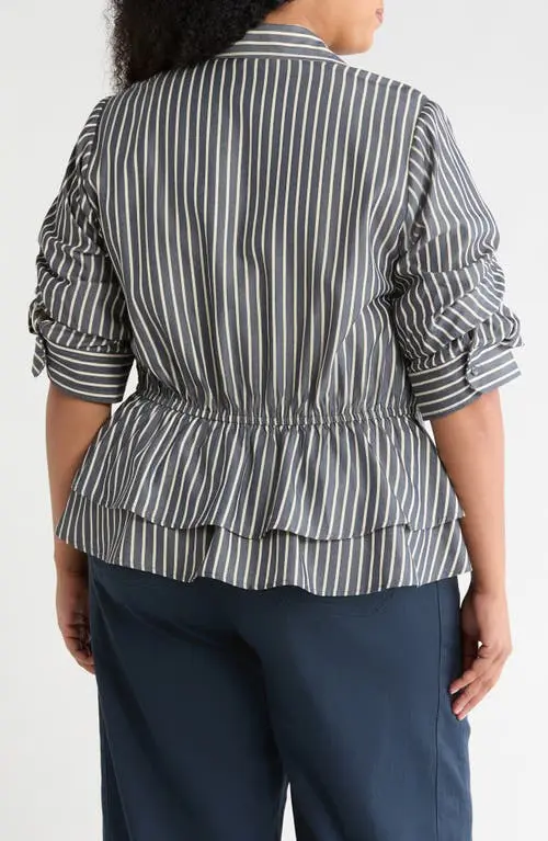 Wit & Wisdom Double Peplum Striped Button-down Top