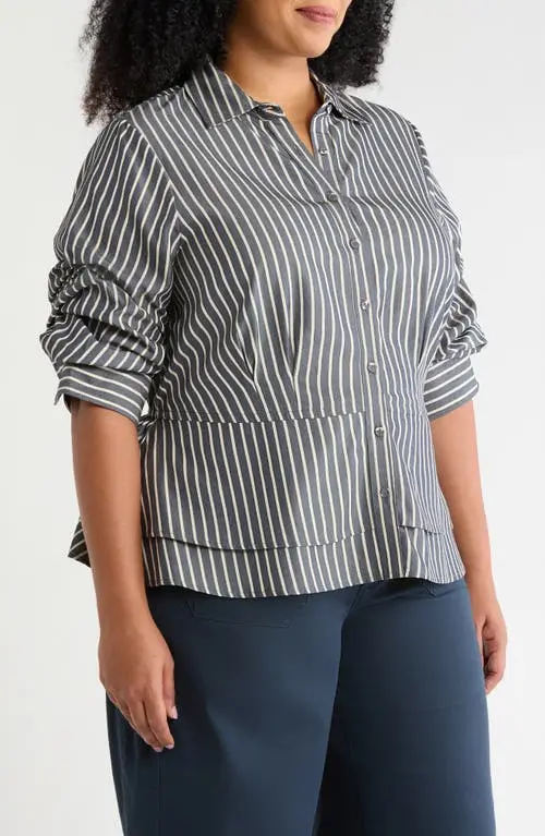 Wit & Wisdom Double Peplum Striped Button-down Top