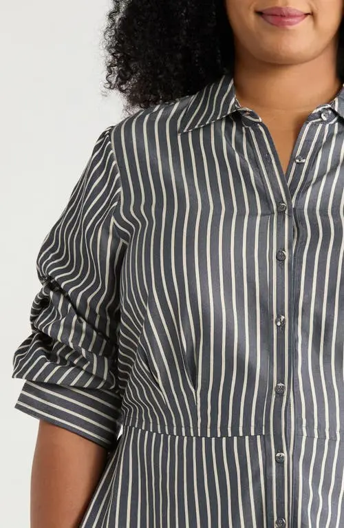 Wit & Wisdom Double Peplum Striped Button-down Top