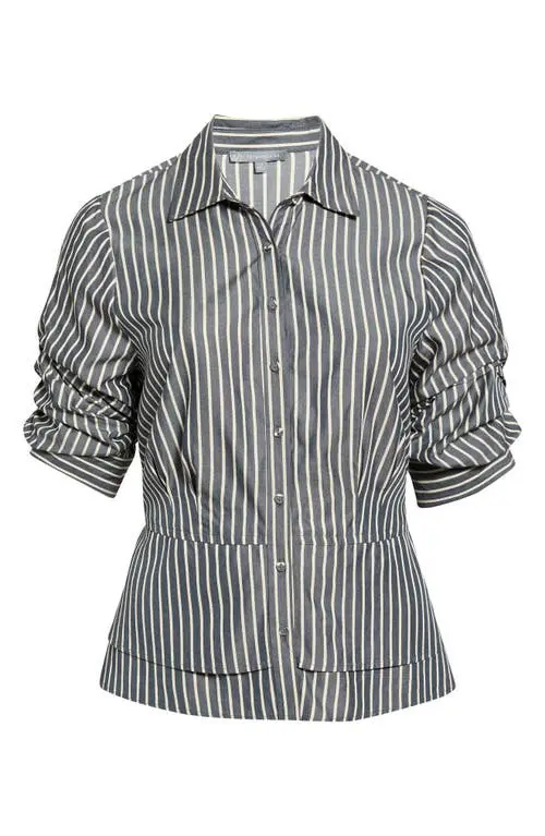 Wit & Wisdom Double Peplum Striped Button-down Top