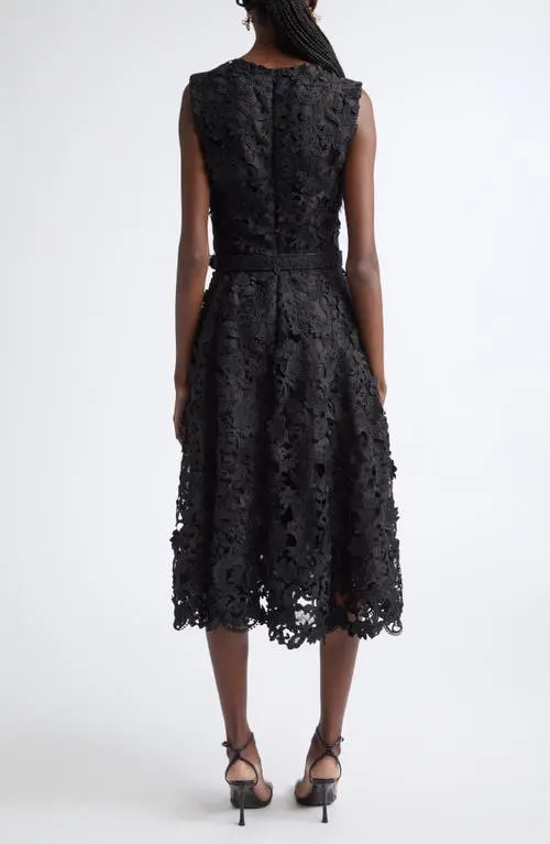 Oscar De La Renta Feather Scroll Guipure Lace Midi Dress