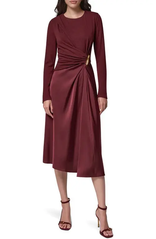 Donna Karan New York Long Sleeve Gathered Waist Dress - Blk Cherry