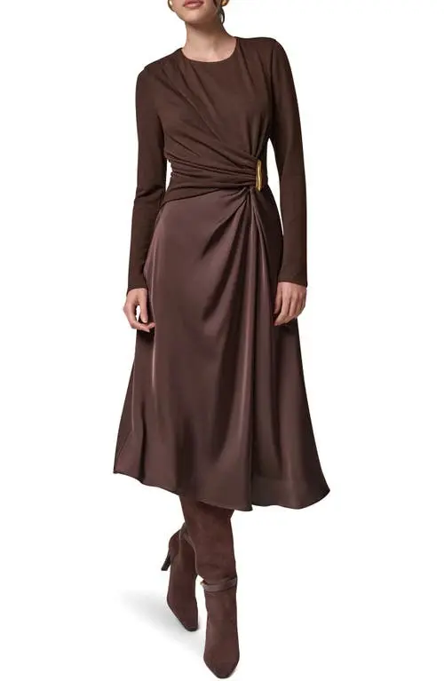 Donna Karan New York Long Sleeve Gathered Waist Dress - Espresso