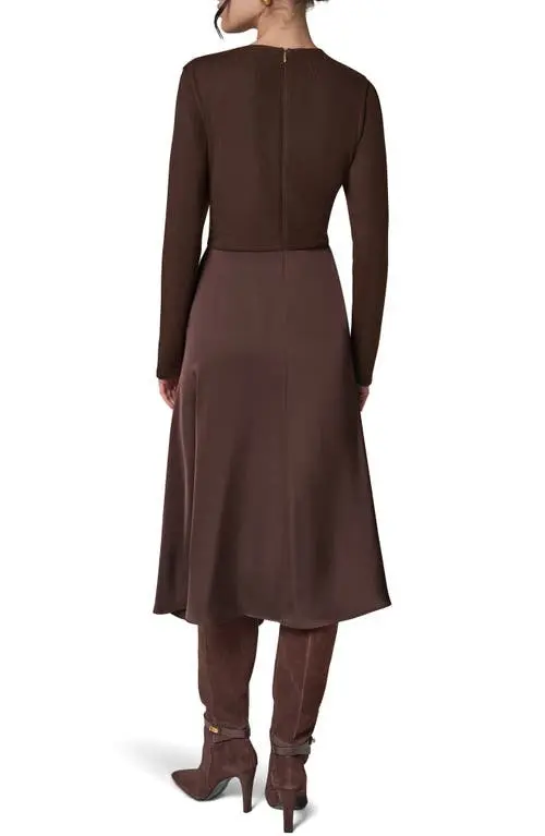Donna Karan New York Long Sleeve Gathered Waist Dress - Espresso