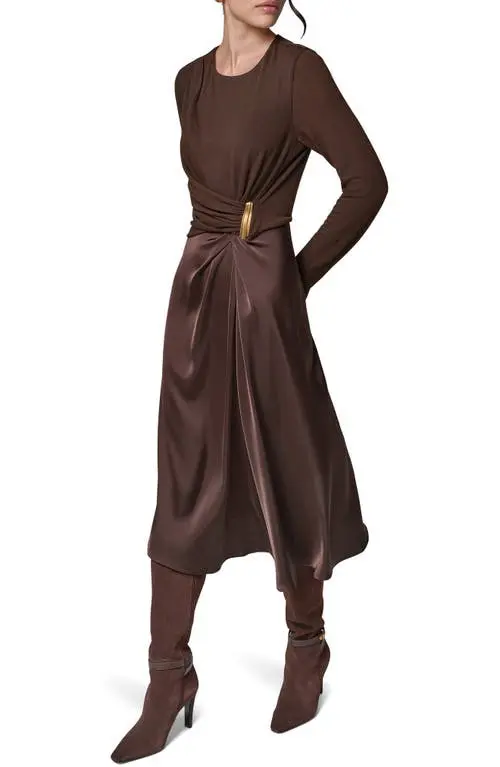 Donna Karan New York Long Sleeve Gathered Waist Dress - Espresso