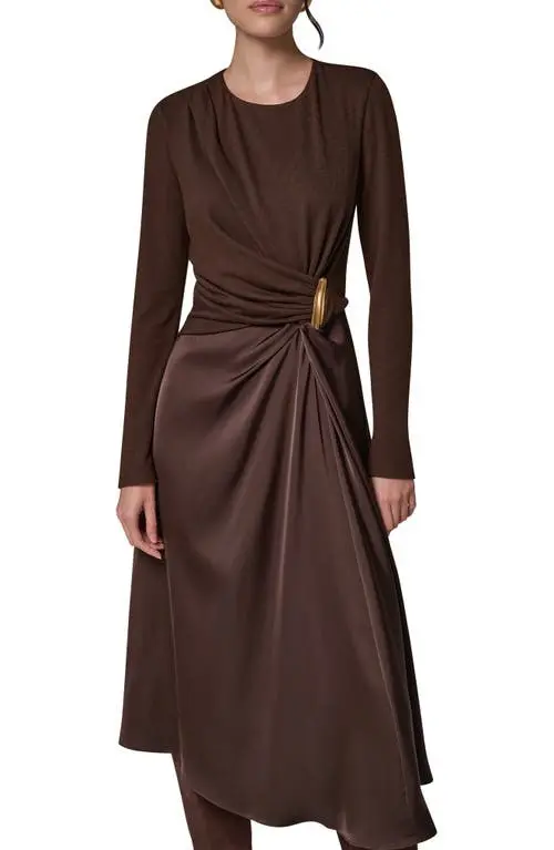 Donna Karan New York Long Sleeve Gathered Waist Dress - Espresso