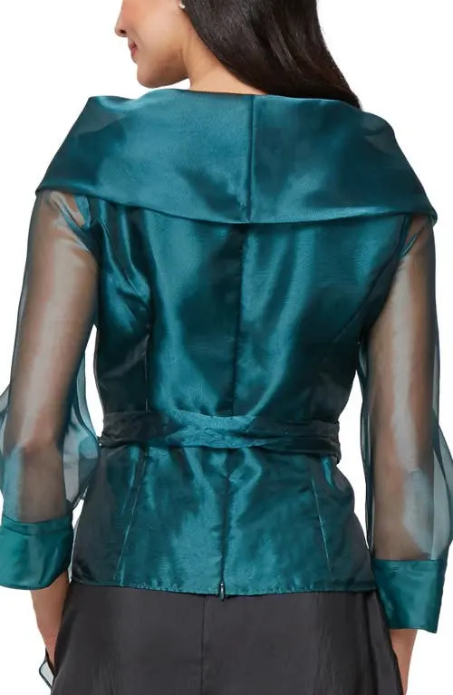 Alex Evenings Shawl Collar Organza Top - Emer Grn