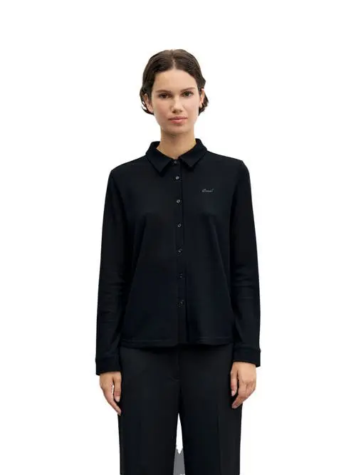 Gerard Darel Bambi Long Sleeve Knit Polo Shirt