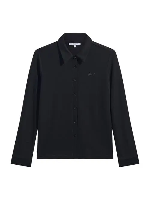 Gerard Darel Bambi Long Sleeve Knit Polo Shirt