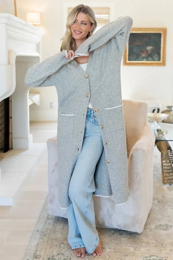 IN FEBRUARY Senna Longline Cardigan - Light Gray
