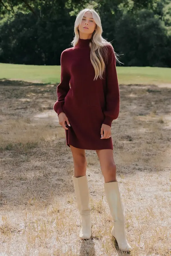 FLAT WHITE Harlow Sweater Dress - Burgundy