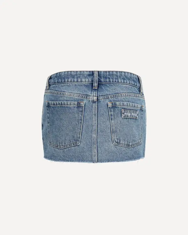 Miu Miu Frayed Hem Denim Mini Skirt - Blue