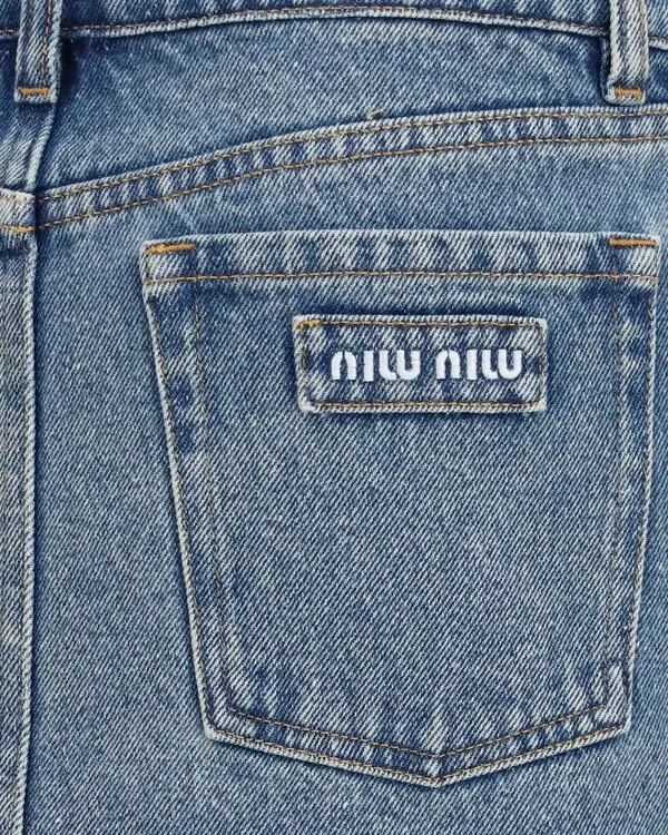 Miu Miu Frayed Hem Denim Mini Skirt - Blue