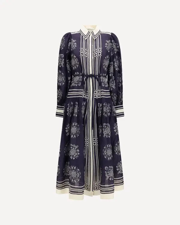 ALEMAIS Banderra Floral Print Midi Shirt Dress - Blue