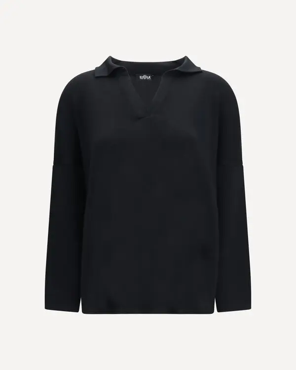 ELLA Wool Polo Collar Sweater - Black