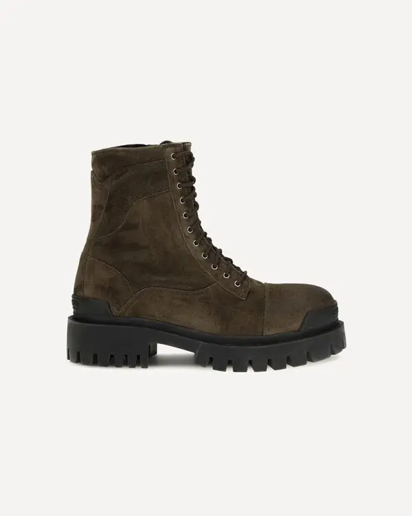 Balenciaga Combat Strike Waxed Suede Calf Leather Boots