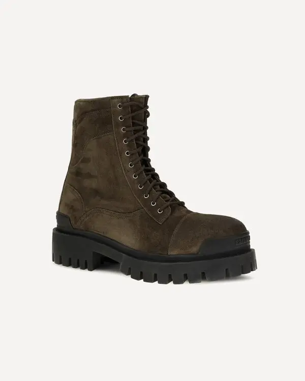 Balenciaga Combat Strike Waxed Suede Calf Leather Boots