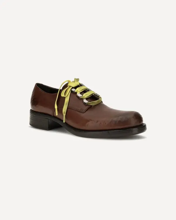 Prada Antique Leather Lace-up Loafers