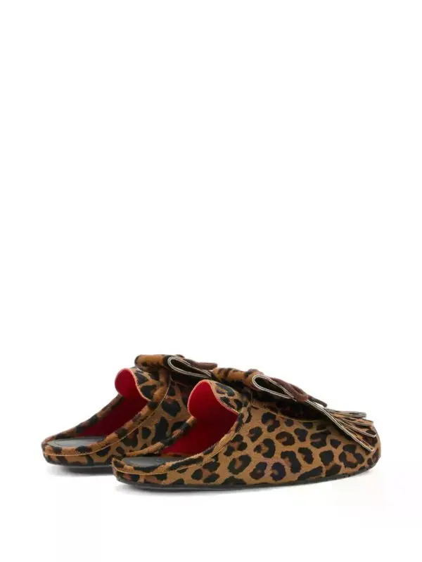 Plan C Leopard-print Fringed Mules