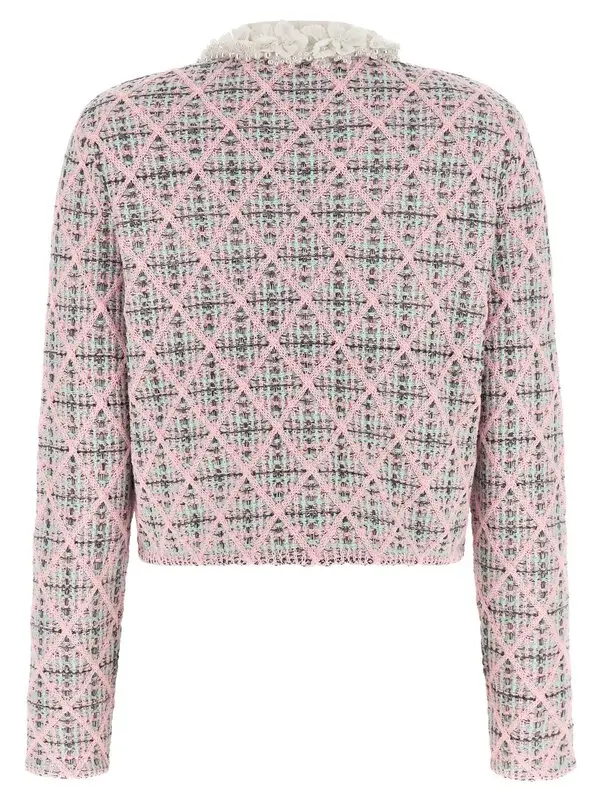 SELF-PORTRAIT Cropped Bouclé Cardigan With Floral Embellishments