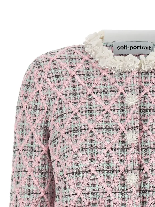SELF-PORTRAIT Cropped Bouclé Cardigan With Floral Embellishments