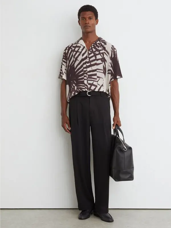 REISS Shindora Plissé Printed Cuban-collar Shirt - Bordeaux