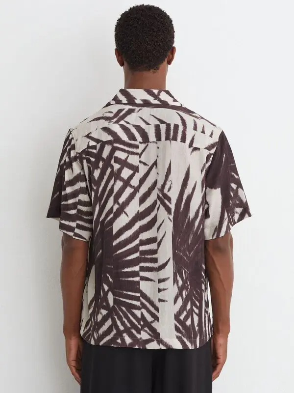 REISS Shindora Plissé Printed Cuban-collar Shirt - Bordeaux