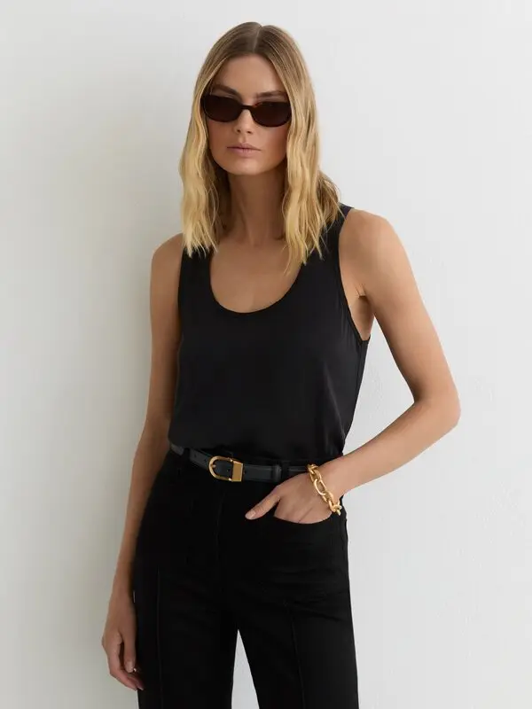 REISS Ruby Silk-front Cami Top - Black