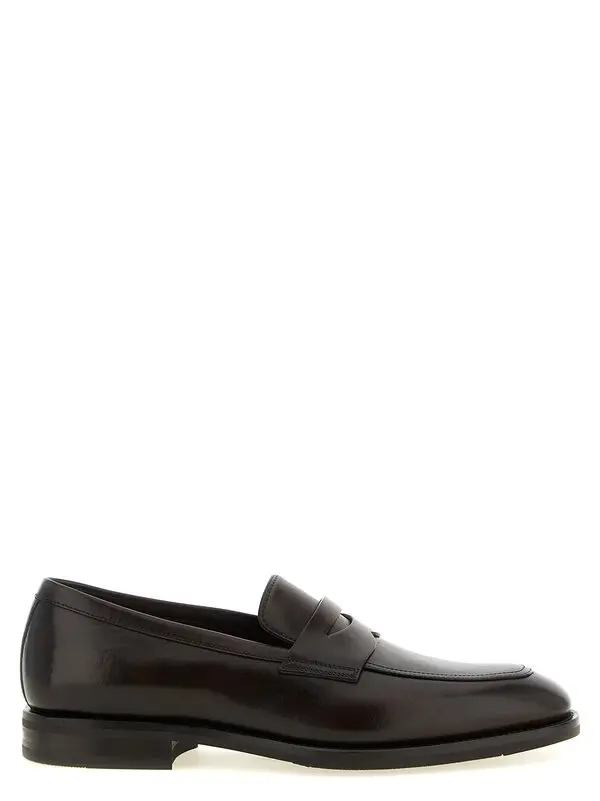 Santoni Gregor Loafers In Dark Brushed Calf Leather - Brown