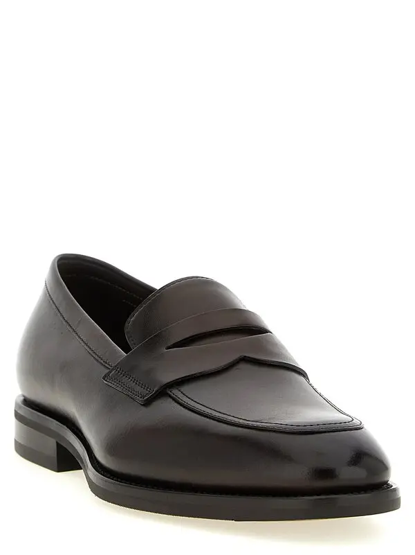 Santoni Gregor Loafers In Dark Brushed Calf Leather