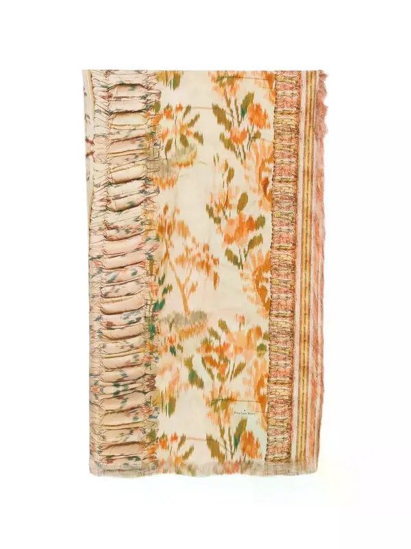 PIERRE-LOUIS MASCIA Aloeuw Floral-print Fringed Scarf - Neutrals